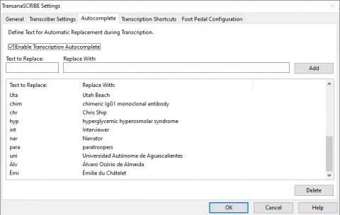 Autocomplete & Transcription Shortcuts | TransanaSCRIBE